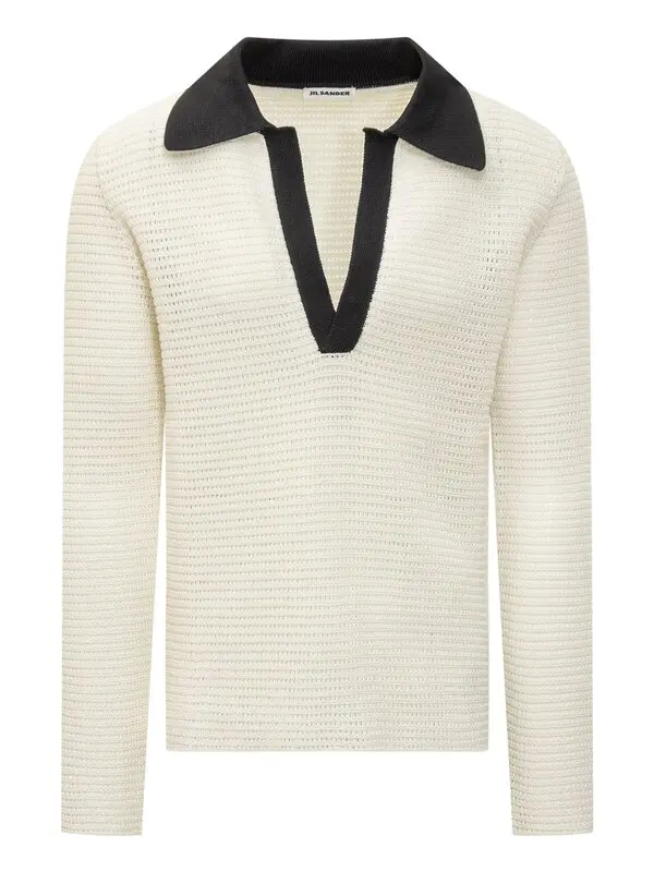 JIL SANDER Long Sleeve Polo Jumper - Chalk