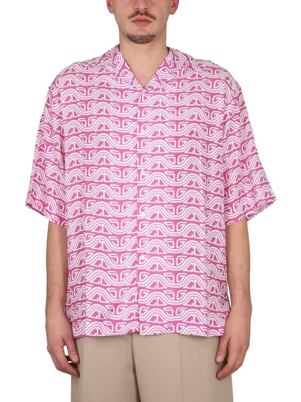 Gcds Monogram Waved Bowling Collar Shirt - Fuchsia