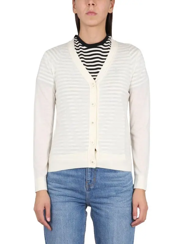 Tory Burch Wool And Silk Blend V-neck Cardigan - Multicolour