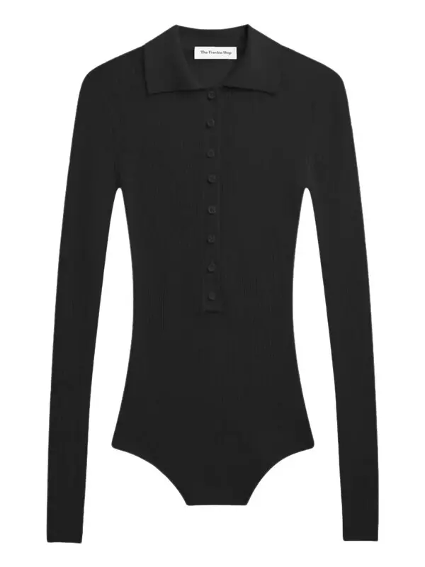 THE FRANKIE SHOP Solana Buttoned Polo Top - Black