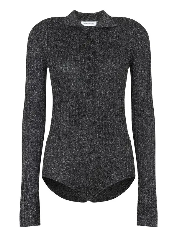 THE FRANKIE SHOP Solana Buttoned Polo Top - Black