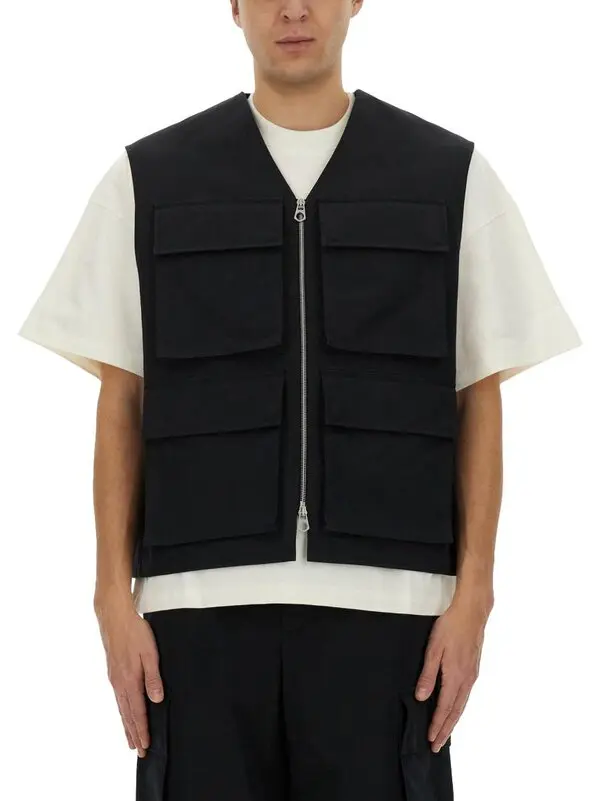 JIL SANDER Multi-pocket Zip-up Vest - Black