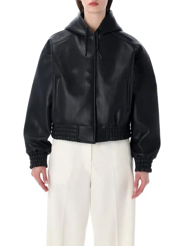 THE FRANKIE SHOP Jackson Faux Leather Bonded Bomber Jacket With Hood - Black