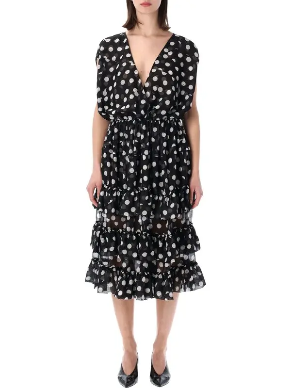 Dries Van Noten Polka Dot Tiered Midi Dress - Black