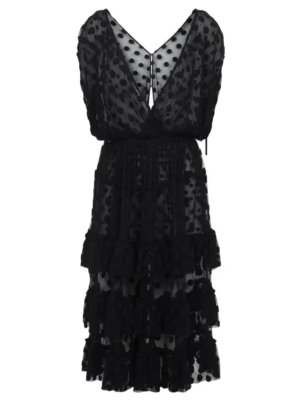 Dries Van Noten Polka Dot Tiered Midi Dress - Black