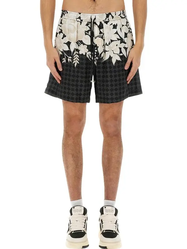 Amiri Viscose Floral Print Relaxed Fit Shorts - Black