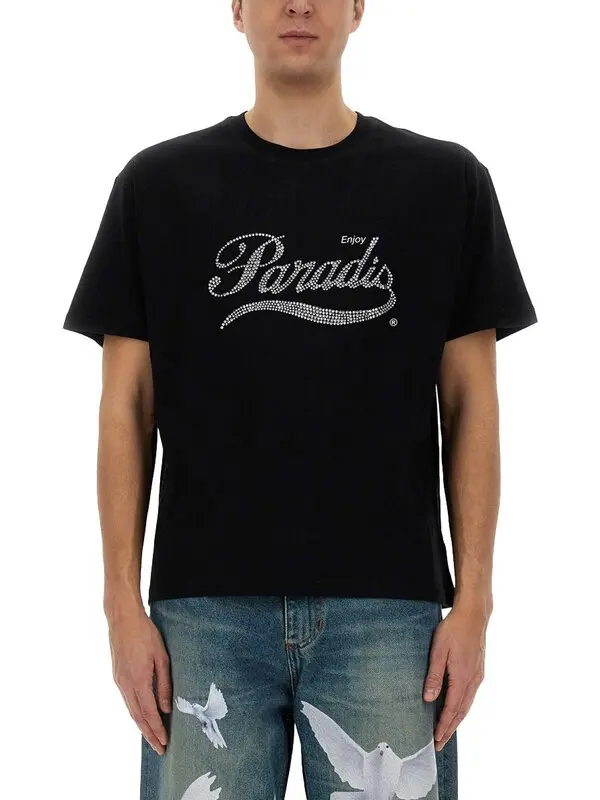 3.PARADIS Crystal-embellished Logo T-shirt - Black