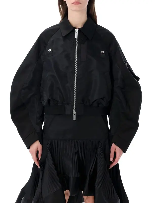 Sacai Nylon Bomber Jacket With Oversized Silhouette - Black