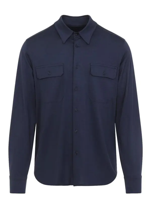 TOM FORD Silk Cotton Blend Military Shirt - Blue