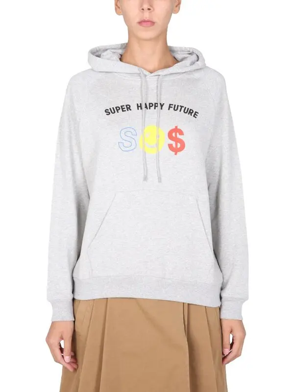 Être Cécile Super Happy Future" Hoodie With Graphic Print - Grey