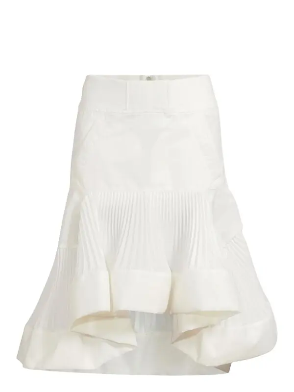 Sacai Pleated Floral-print Satin Midi Skirt With Grosgrain Trim - White