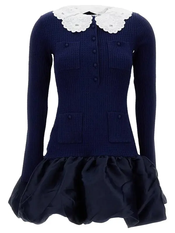 SELF-PORTRAIT Mini Dress With Eyelet Detailing - Navy