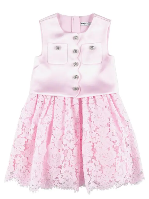 SELF-PORTRAIT Pink Lace Floral Mini Dress - Rosa