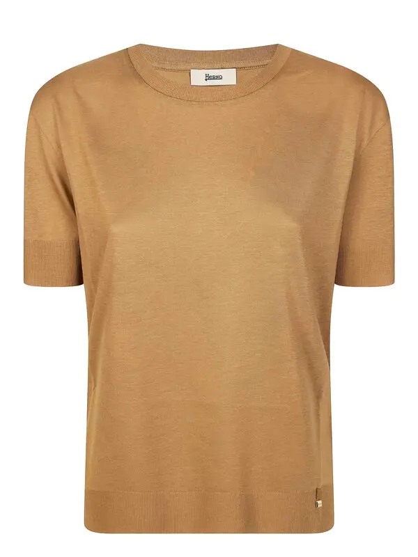 Herno Crewneck T-shirt With Ribbed Details - Beige