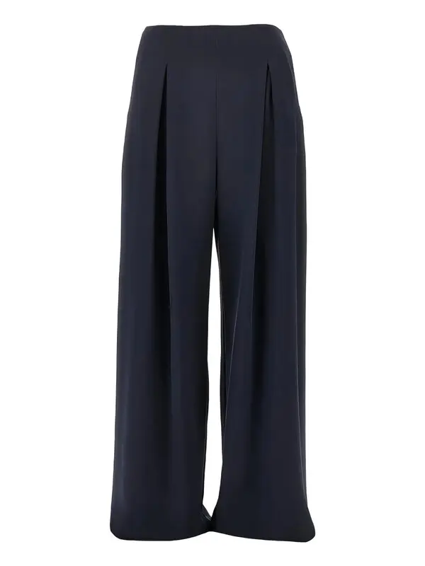Max Mara Silk Palude Wide Leg Pants - Navy