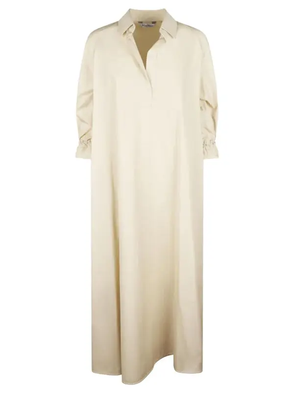 Max Mara Cotton Shirt Dress With Classic Collar And Adjustable Cuffs - Beige
