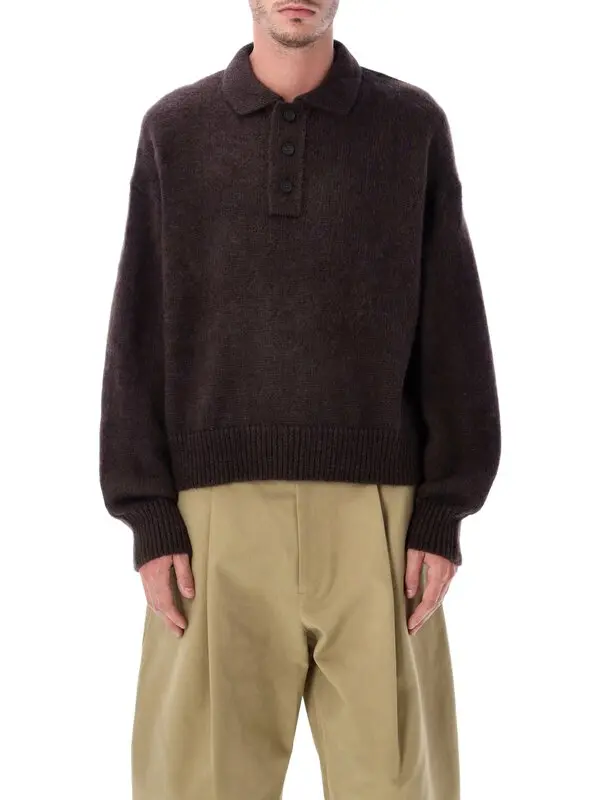 Studio Nicholson Dune Knit Polo Sweater - Brown