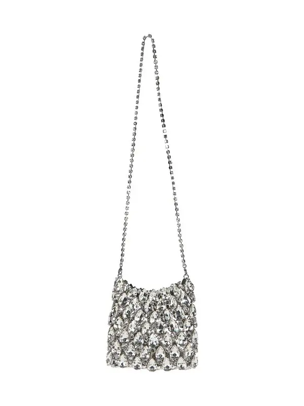 SELF-PORTRAIT Crystal Embellished Mesh Mini Bag - Argento