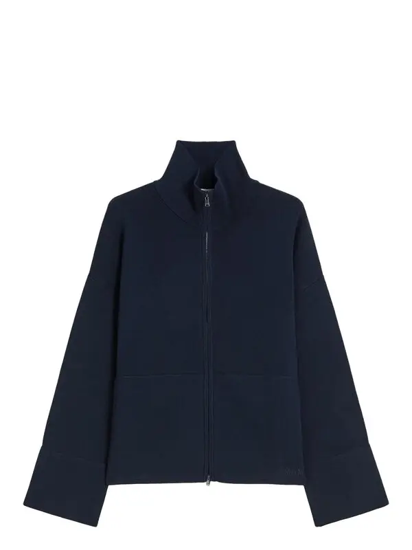 Max Mara Full-zip Cardigan With Embroidered Logo And Pockets - Blu