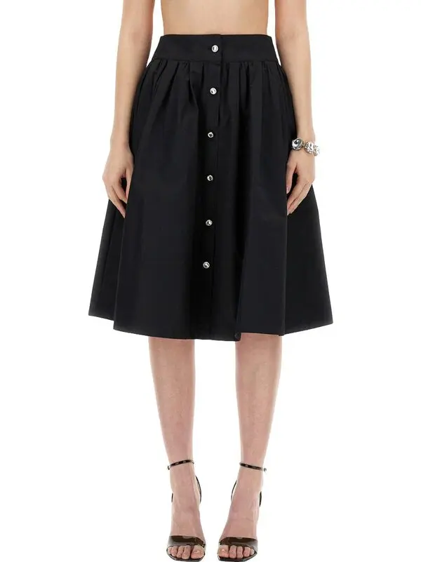 Moschino A-line Pleated Midi Skirt With Button Detail - Black