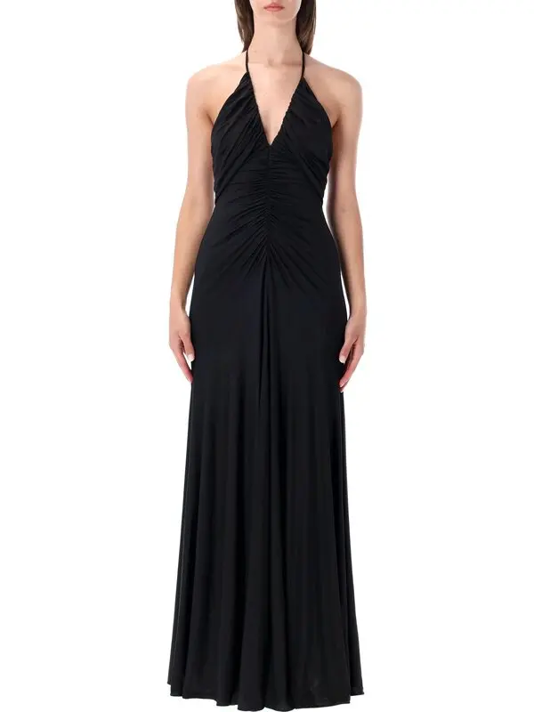 SELF-PORTRAIT Gathered Halterneck Maxi Dress - Nero