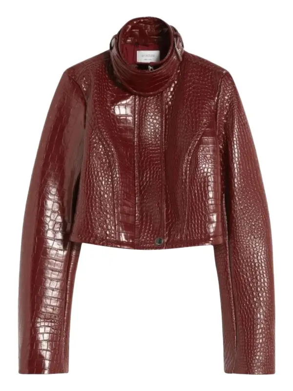 Sportmax Alligator-print Cropped Jacket With High Collar - Red
