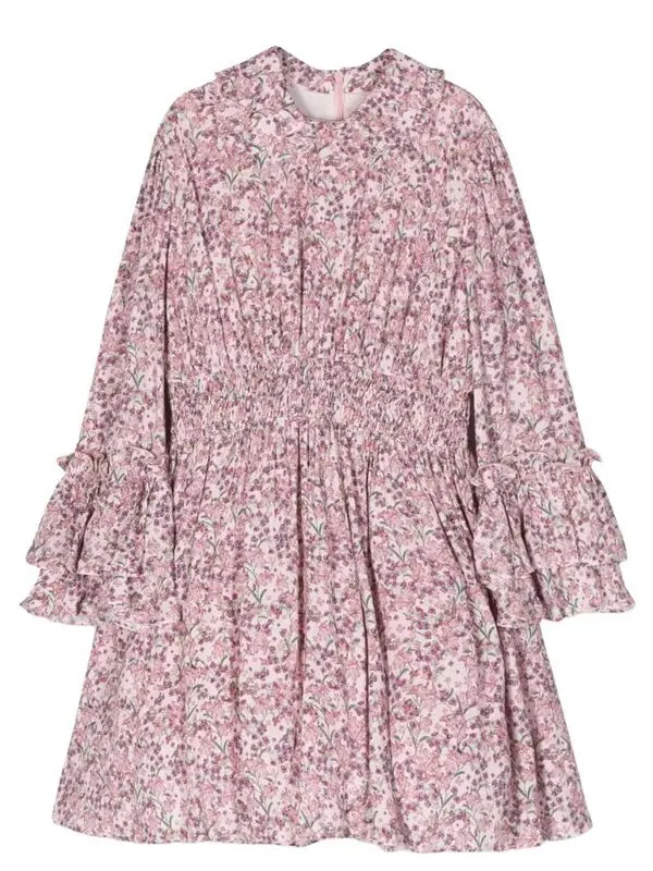 SIMONETTA Floral Print Mini Dress With Ruffled Collar And Sleeves - Multicolour