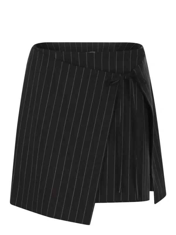 Sportmax Pinstriped Wrap Mini Skirt - Black