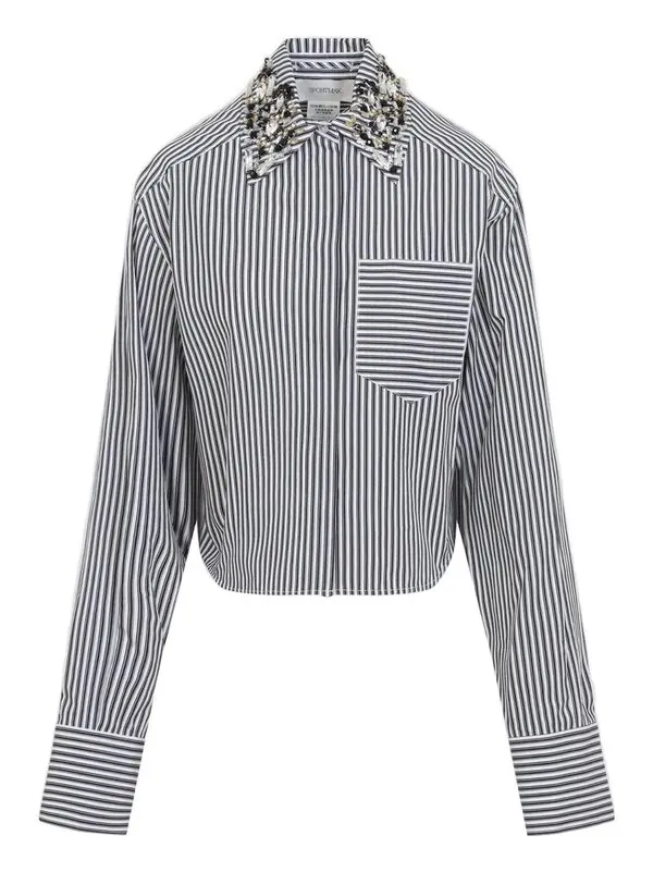 Sportmax Striped Embellished Collar Shirt - Black