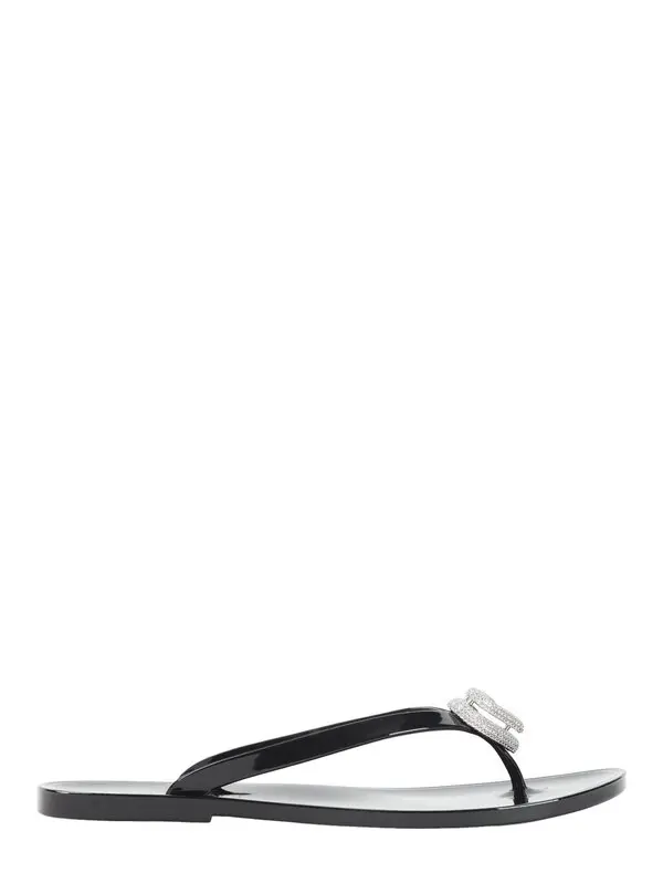 Mach & Mach Double Heart Rubber Thong Flip Flops - Black