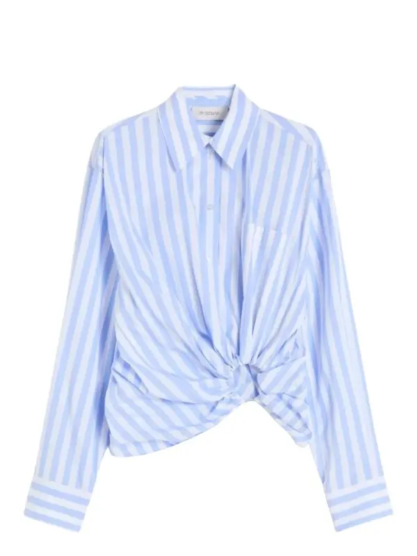Sportmax Striped Cotton Shirt With Knot Detail - Light Blue