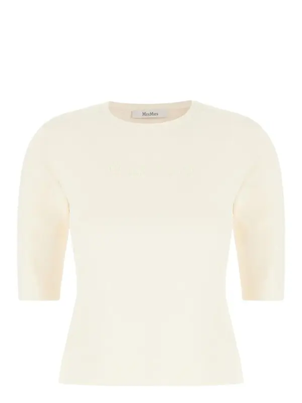 Max Mara Short Sleeve Fitted Waist Crew-neck Sweater - Ivory