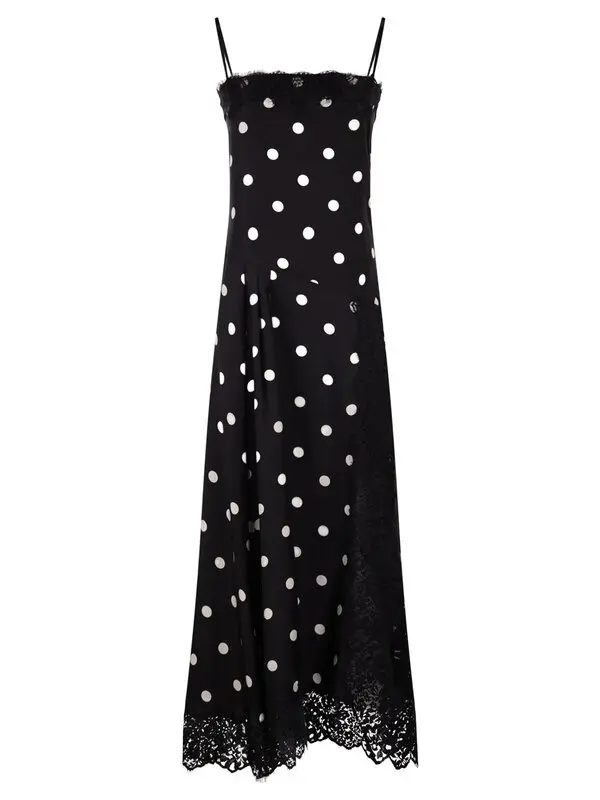 Sportmax Polka Dot Lace Trim Midi Dress - Nero