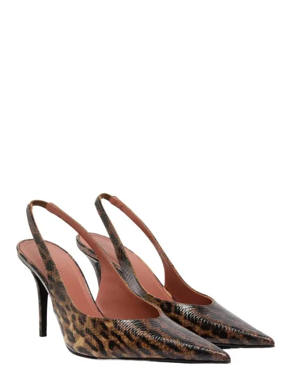 Amina Muaddi 90 Mm Stiletto Heel Slingback Pumps In Snakeskin - Marrone
