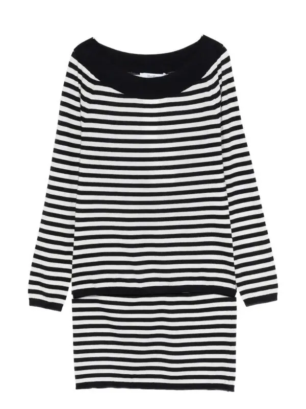 Max Mara Boat Neck Striped Fine Knit Sweater - Blue