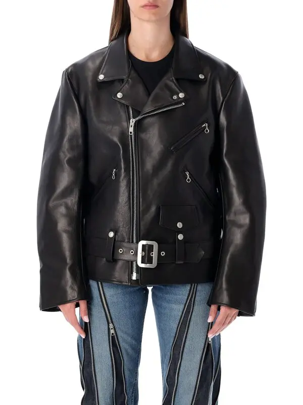 Junya Watanabe Asymmetrical Zip Leather Biker Jacket - Black