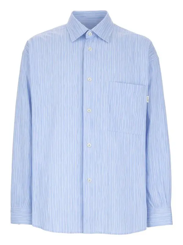 AMISH SUPPLIES Crinkle Cotton Shirt With A Stripe Pattern - Azure