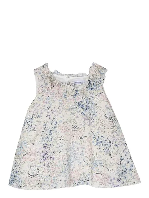 SIMONETTA Sleeveless Floral Print Cotton Blouse With Ruffle Detail - Multicolour
