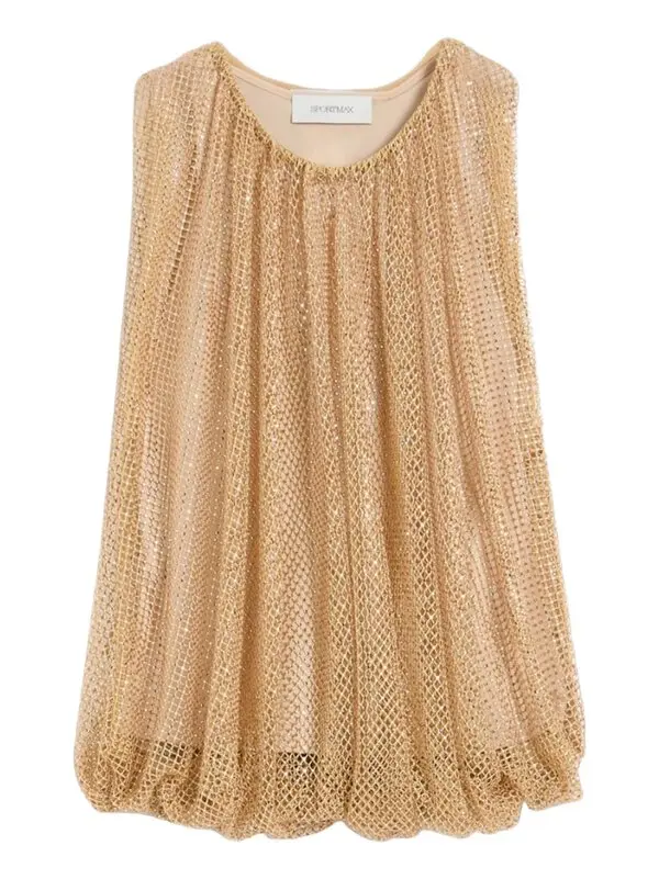 Sportmax Soft Cut Mesh Tank Top With Bubble Hem - Beige