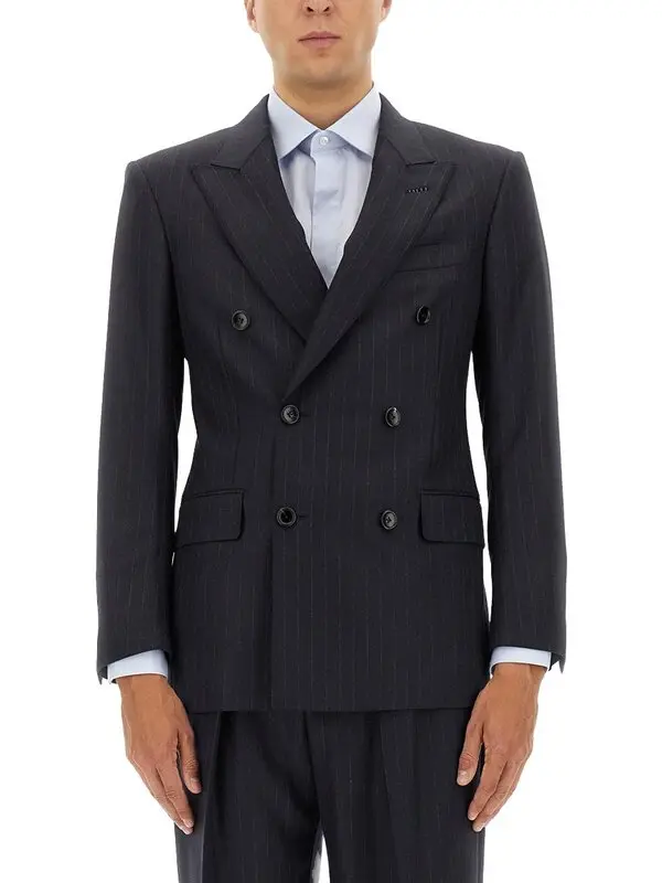 TOM FORD Pinstripe Single-breasted Blazer - Blue