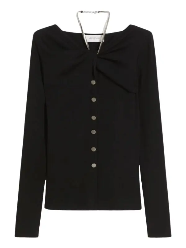 Sportmax Long Sleeve Wool Cardigan With Chain Detail - Black