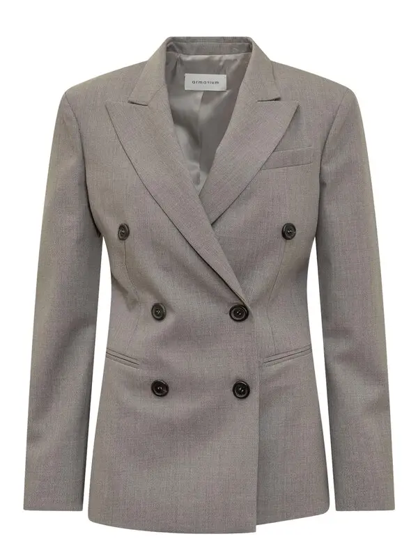ARMARIUM Double Breasted Tailored Wool Blazer - Grigio