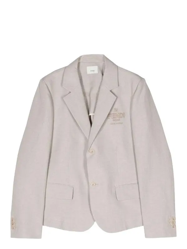 Fendi Logo-embroidered Single-breasted Blazer - Beige