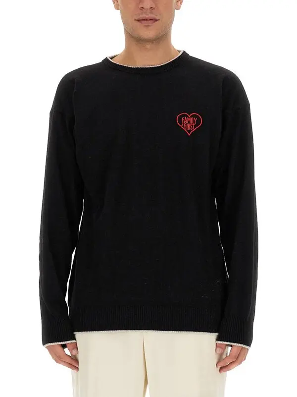 FAMILY FIRST Regular Fit Logo Emblem Sweater - Black