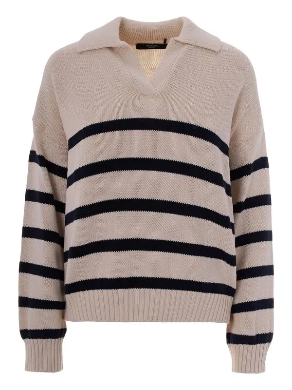 Max Mara Striped Knit Sweater With Collared Neckline - Blu