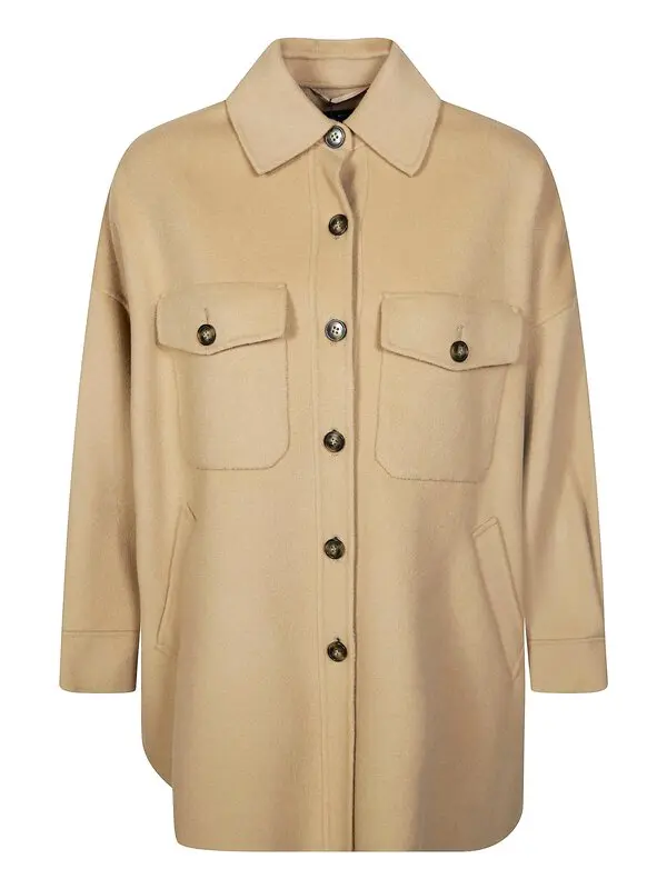 Max Mara Virgin Wool Blend Shirt Jacket - Marrone