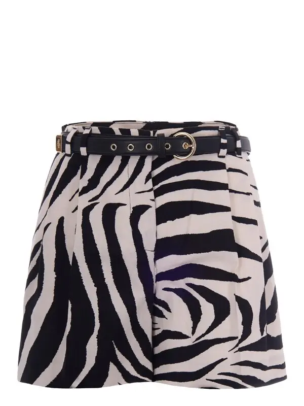 Max Mara Zebra Print Belted High-rise Shorts - Nero