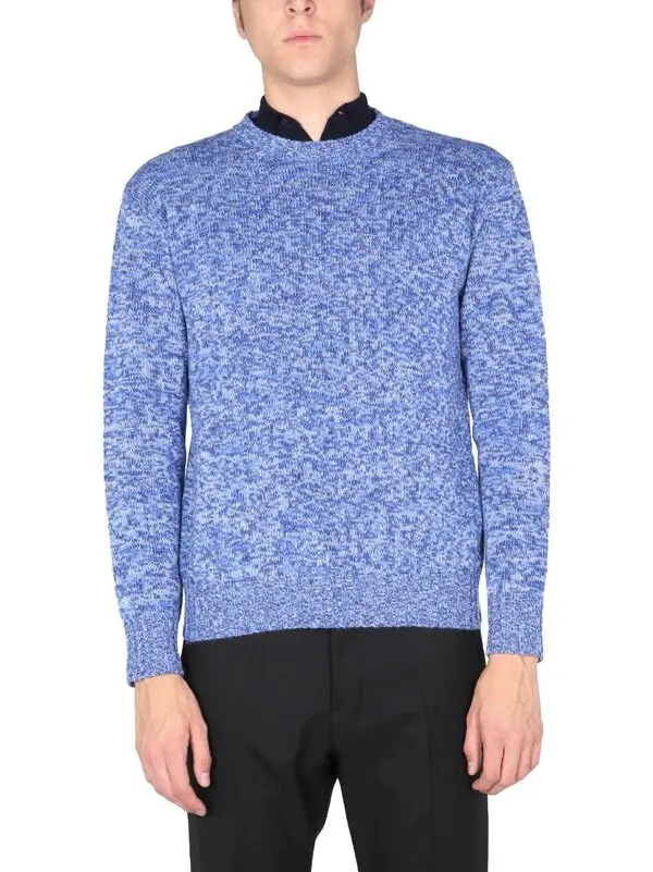 BALLANTYNE Crew Neck Large Ribbed Sweater - Azure