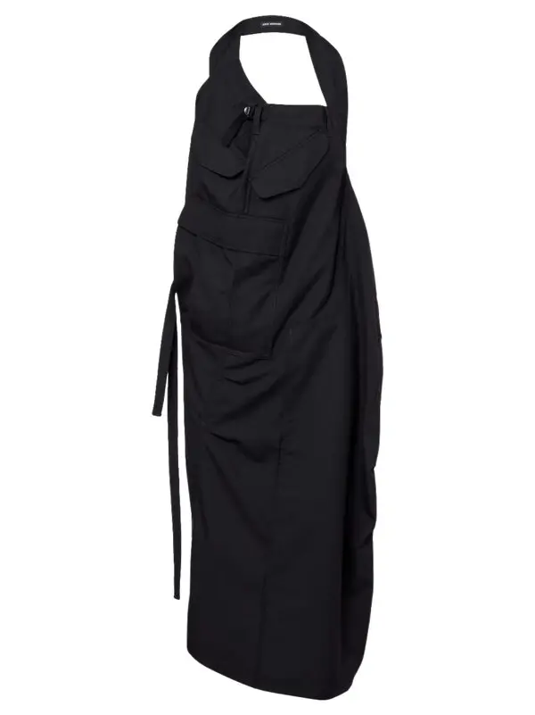 Junya Watanabe Halterneck Wool Midi Dress With Utility Pockets - Black