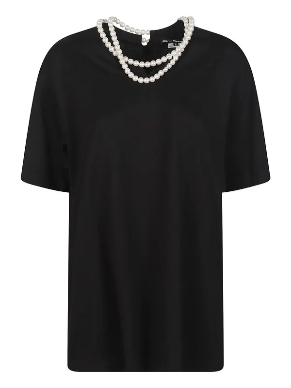 Junya Watanabe Cotton T-shirt With Pearl Necklace Detail - Black